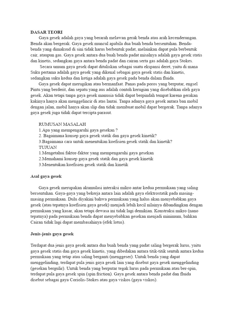 Dasar Teori Gaya Gesek | PDF