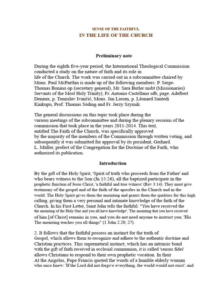 Sensus Fidei in Church Life: 2014 Study | PDF | Catholic Church | Acts ...