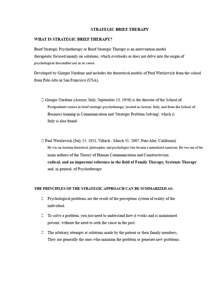 Brief Strategic Therapy | PDF | Psychotherapy | Therapy