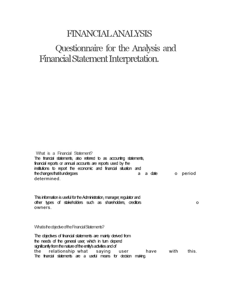 Questionnaire For Analysis and Interpretation of Financial Statements ...