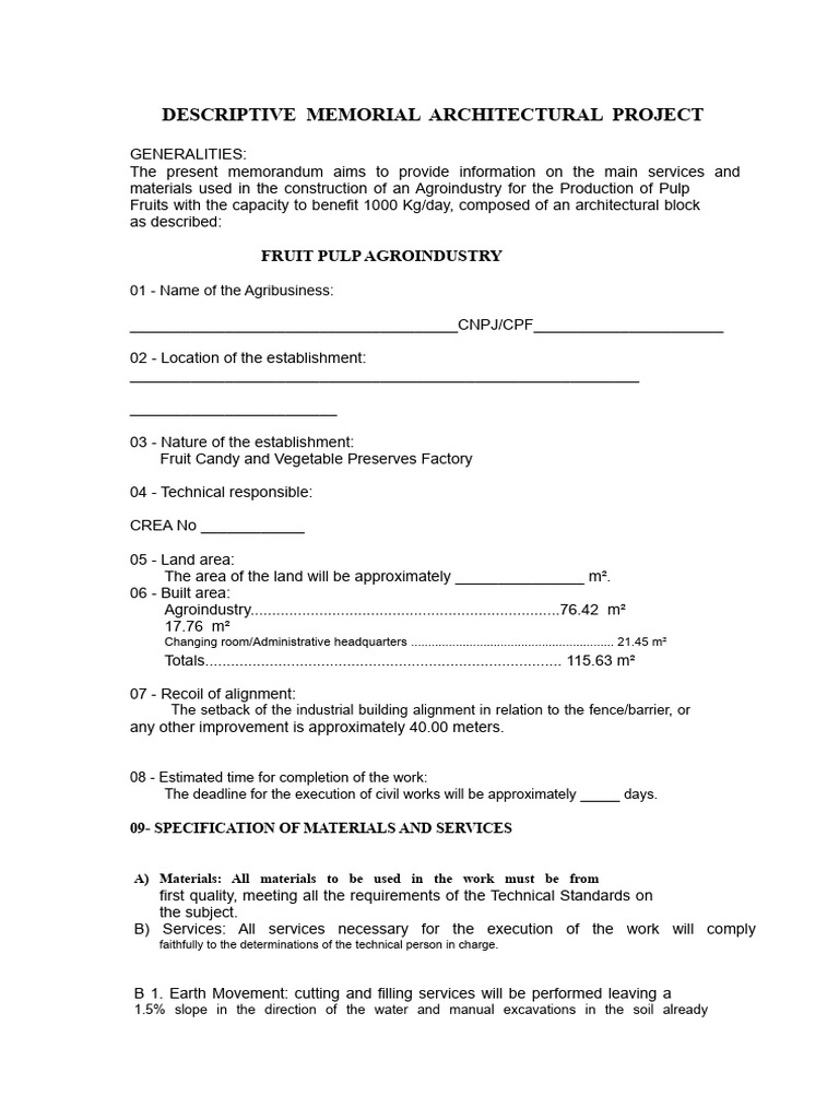 Descriptive Memorial of Fruit Pulp Agroindustry 1,000 KG Day | PDF ...