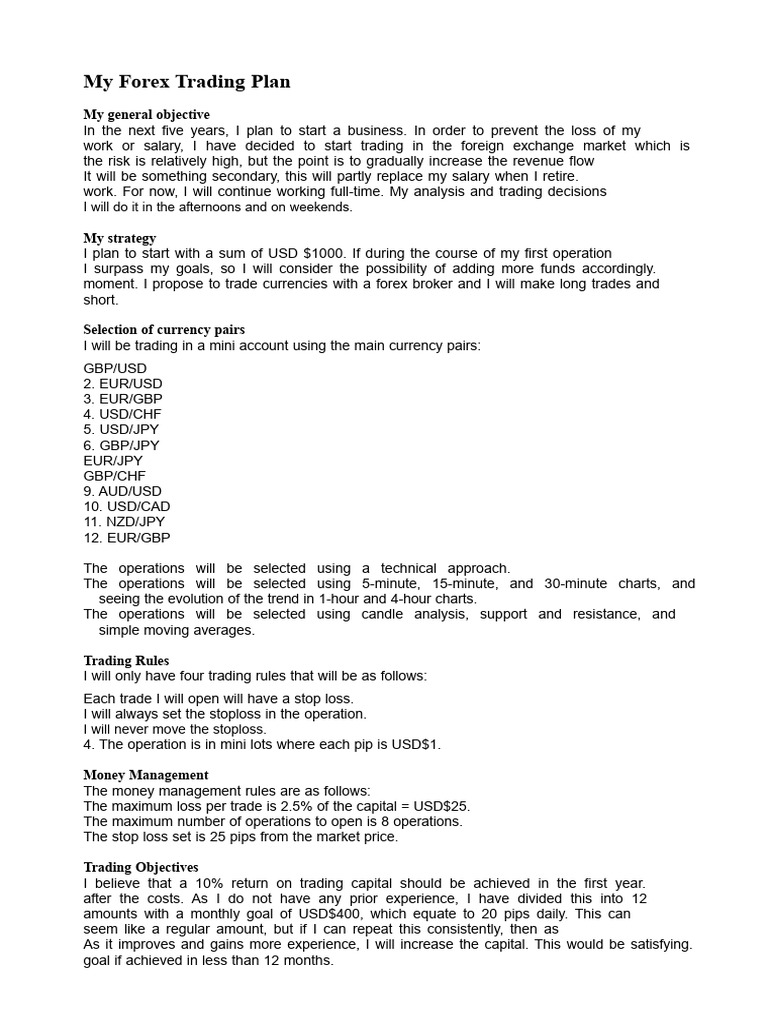 Simple Forex Trading Plan Example | PDF | Financial Markets ...