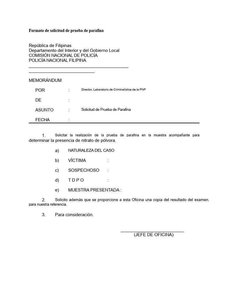 Formato de Solicitud de Prueba de Parafina | PDF