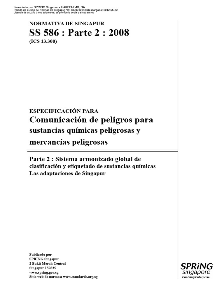 SS 586-2 2008 (Comunicación de Peligros para Productos Químicos ...