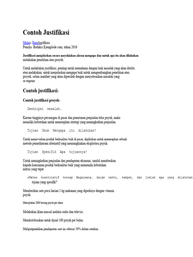 Contoh Justifikasi Penelitian dan Proyek | PDF