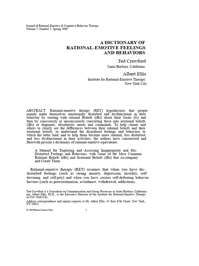 A Dictionary of REBT Feelings and Behavior (Ted Crawford, Albert Ellis ...