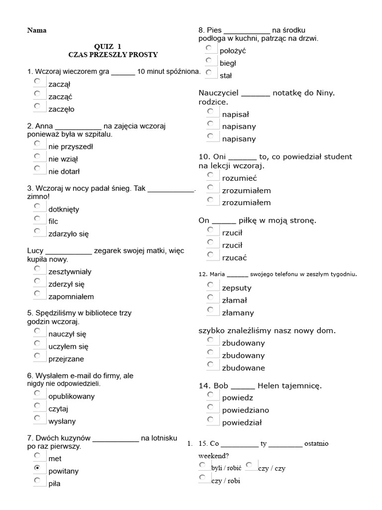 Czas Przeszły Prosty | PDF