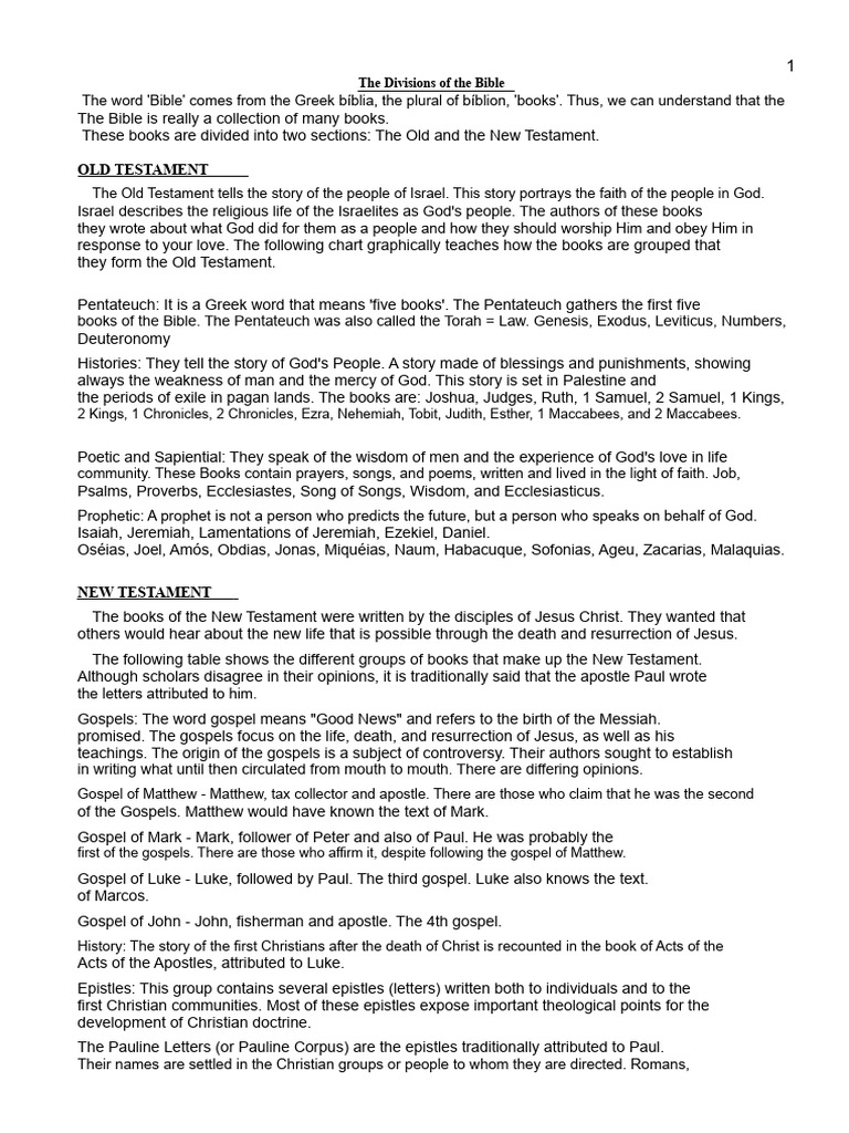 Divisions of the Bible Explained | PDF | Old Testament | Paul The Apostle