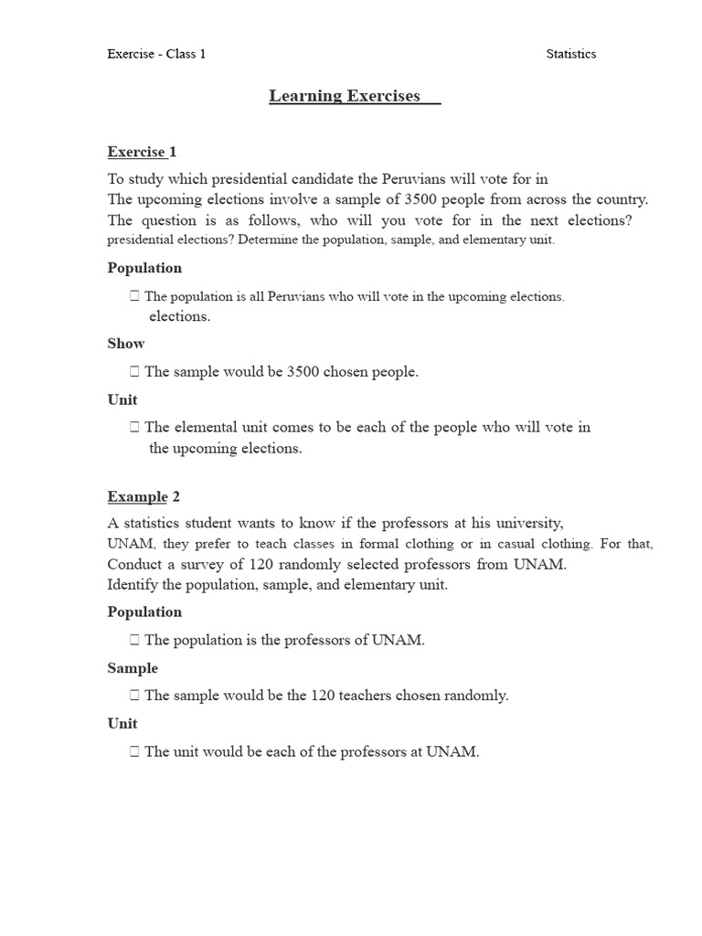 Exercise Population and Sample | PDF