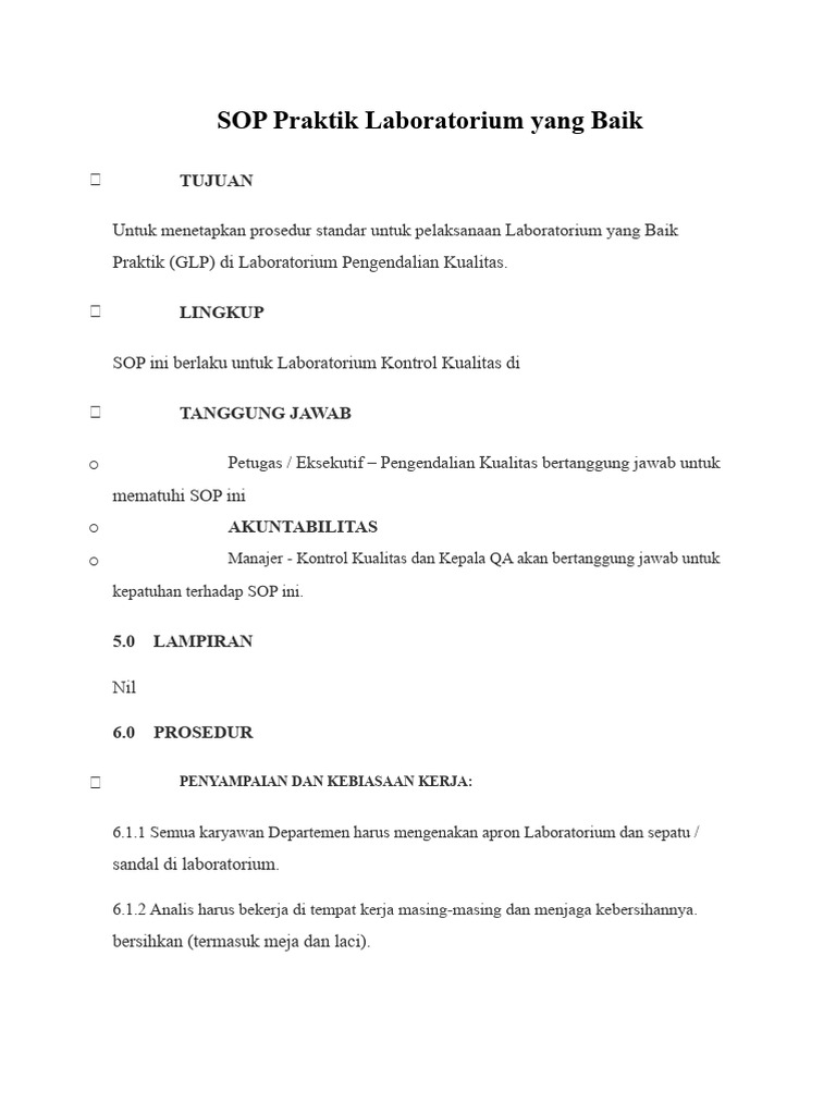 SOP PRAKTIK LABORATORIUM YANG BAIK | PDF