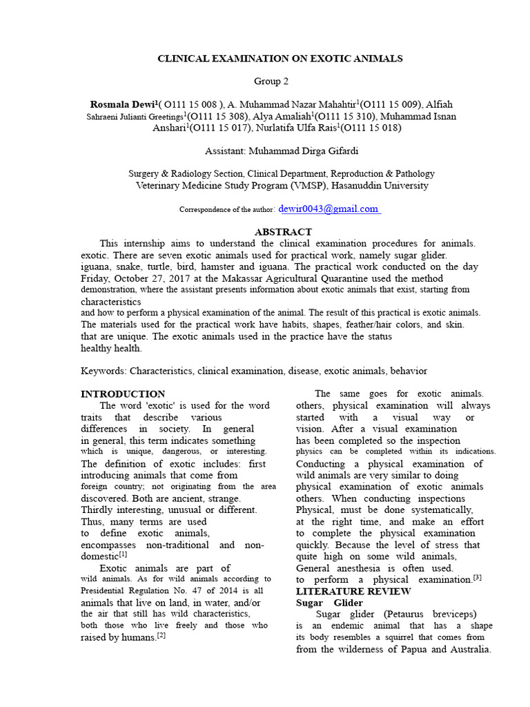 Clinical Examination of Exotic Animals | PDF | Stomach | Vertebra