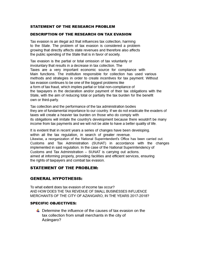 Research Problem Statement: Tax Evasion | PDF