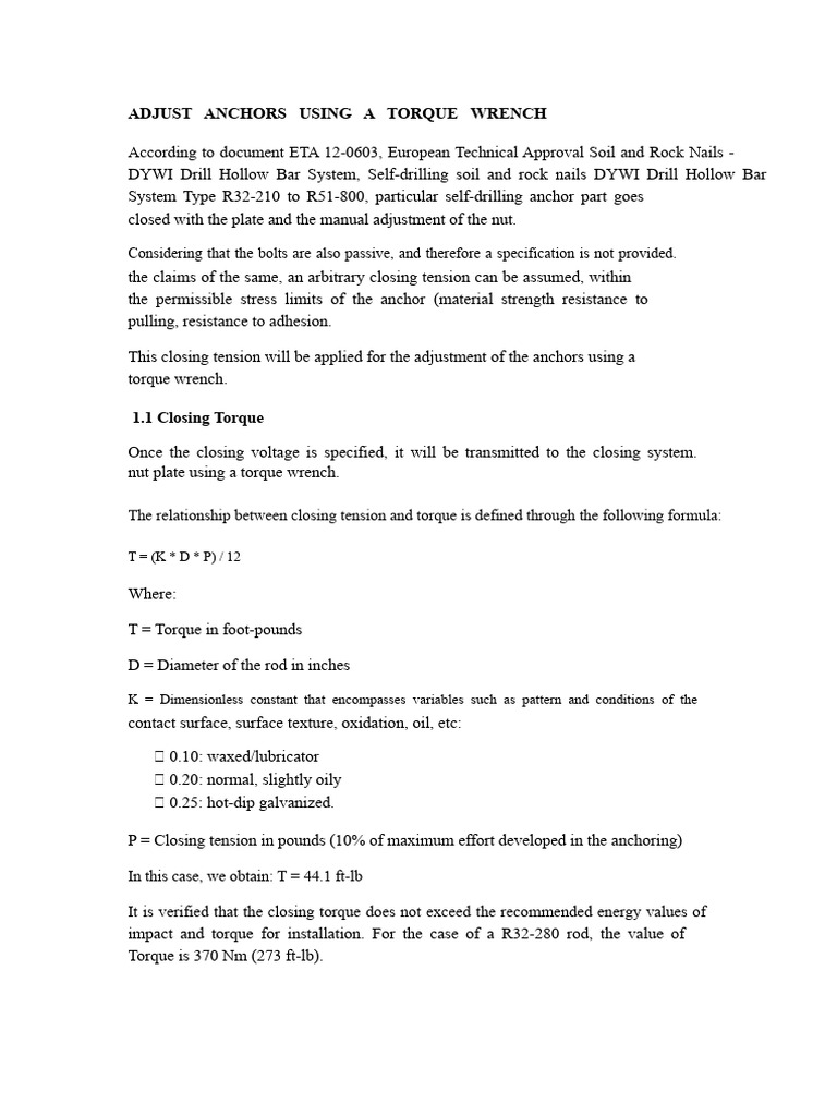 Anchor Adjustment Using A Torque Wrench | PDF | Nut (Hardware) | Torque