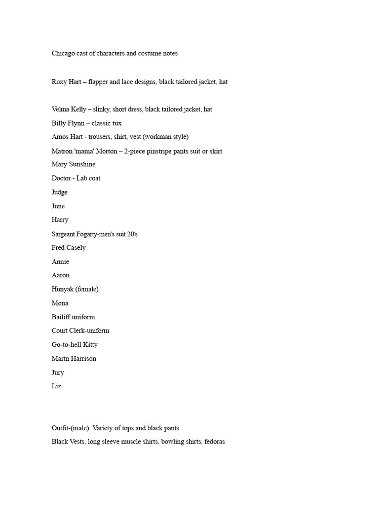 Chicago Musical Costume Guide | PDF