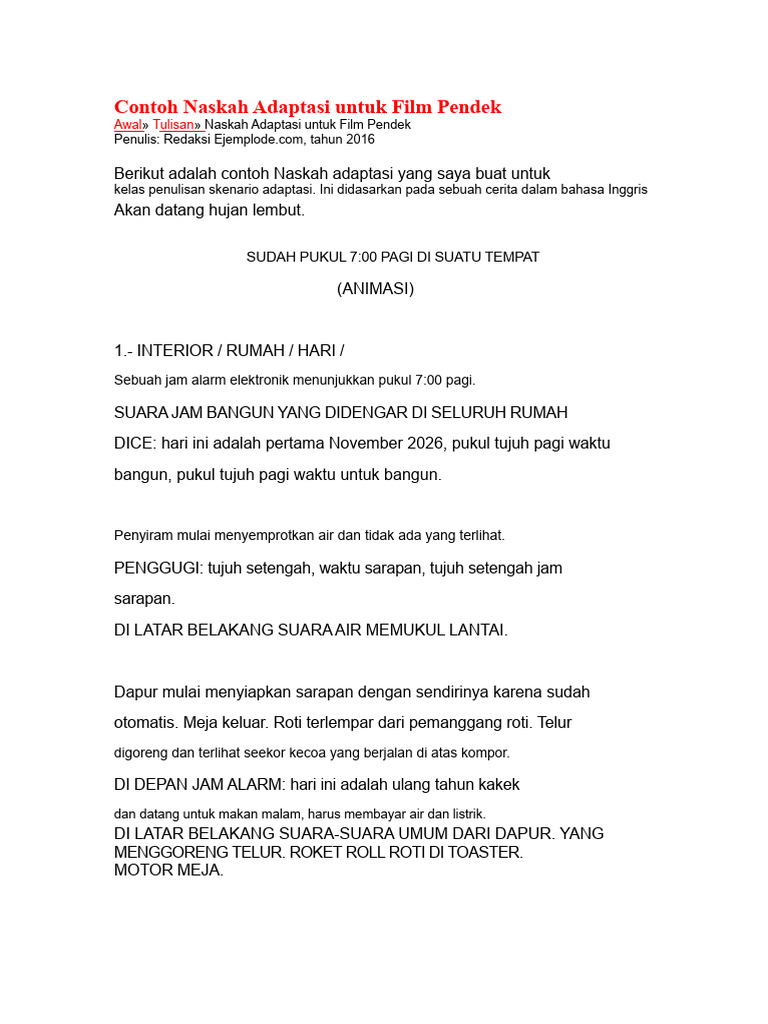 Contoh Naskah Adaptasi Untuk Film Pendek | PDF