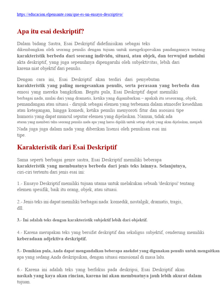 Pengertian dan Cara Menulis Esai Deskriptif | PDF