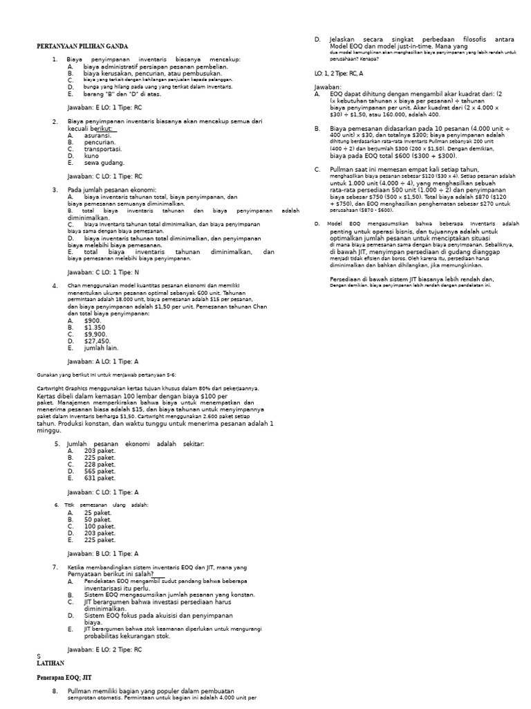 Perbandingan Model EOQ dan JIT | PDF