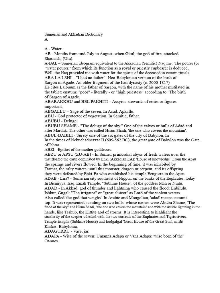 Sumerian-Akkadian Dictionary Guide | PDF | Sumer | Deities