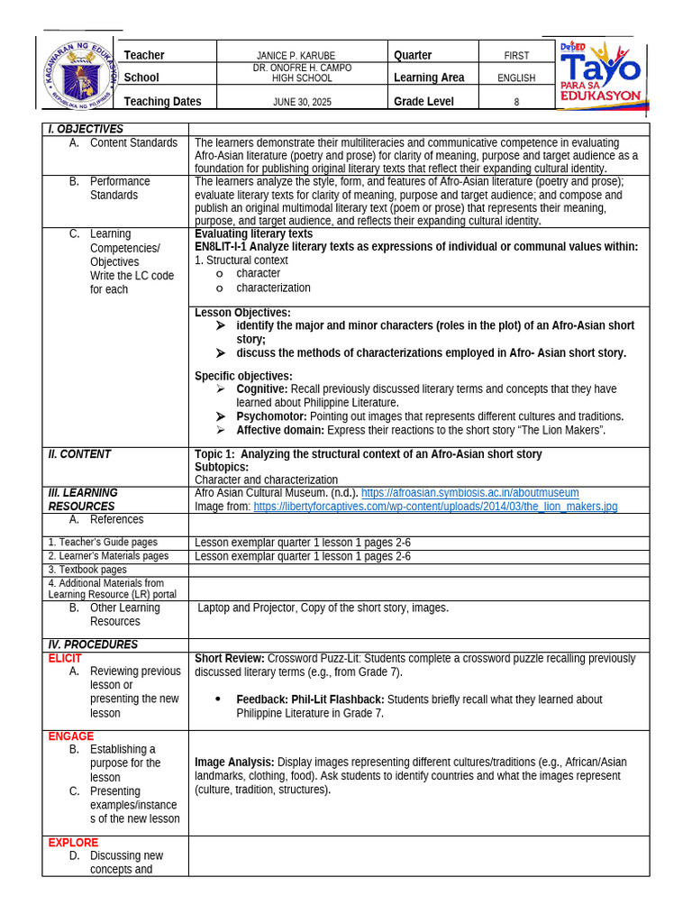 DLP - Eng 8 Janice Karube Week 1 Day 1 | PDF | Learning | Cognitive Science