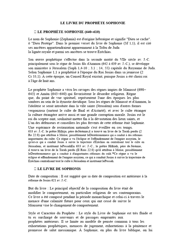 Le Livre du Prophète Sophonie | PDF | Royaume de Juda