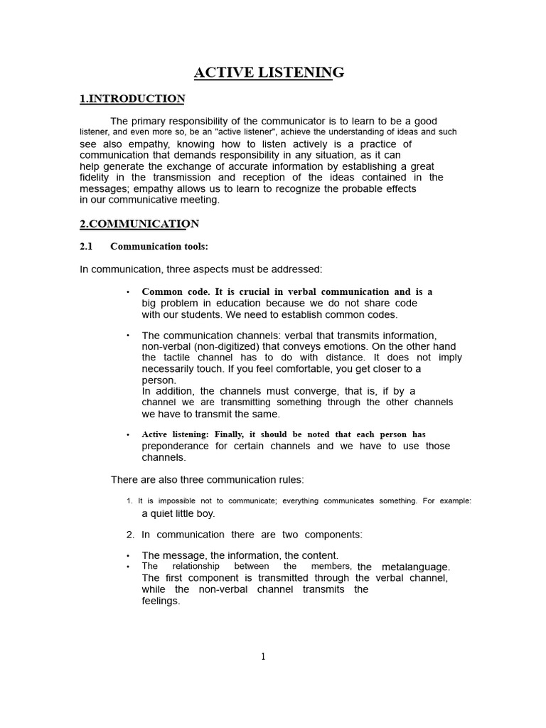 Active Listening - Fundamentals | PDF | Communication | Nonverbal ...