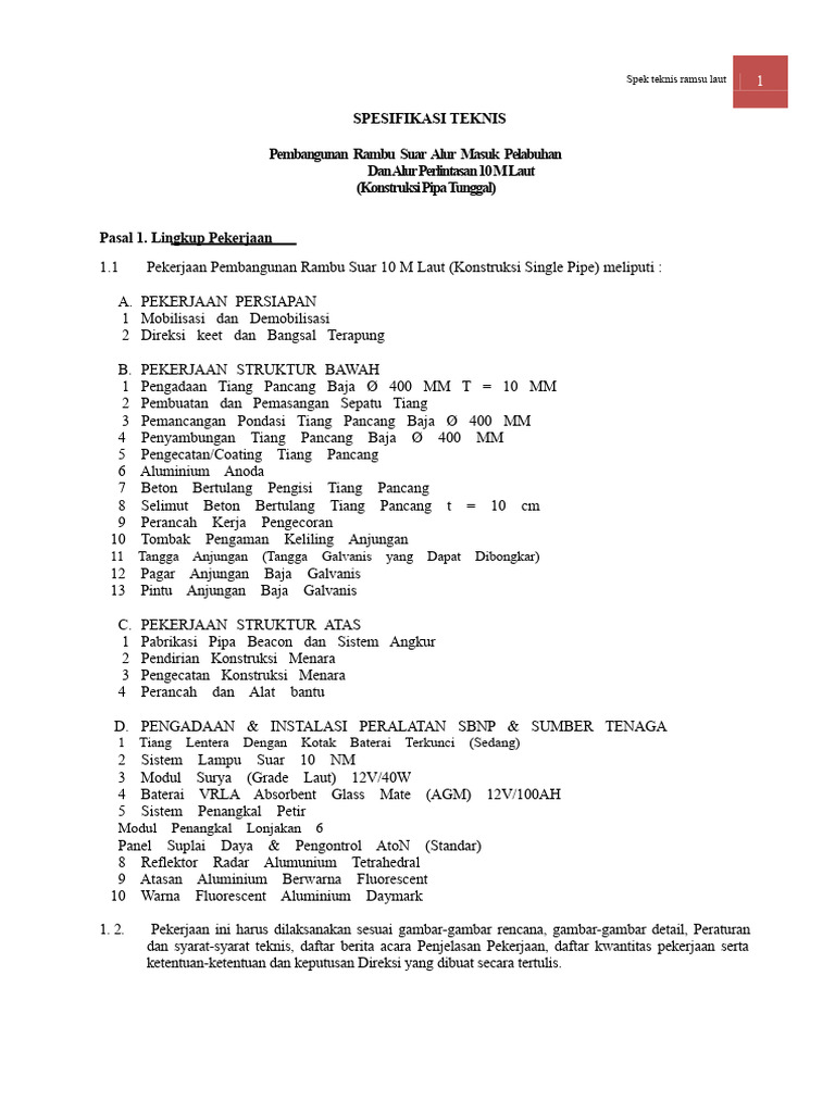 Spek Teknis Rambu Suar 10 Laut 2017 PDF | PDF