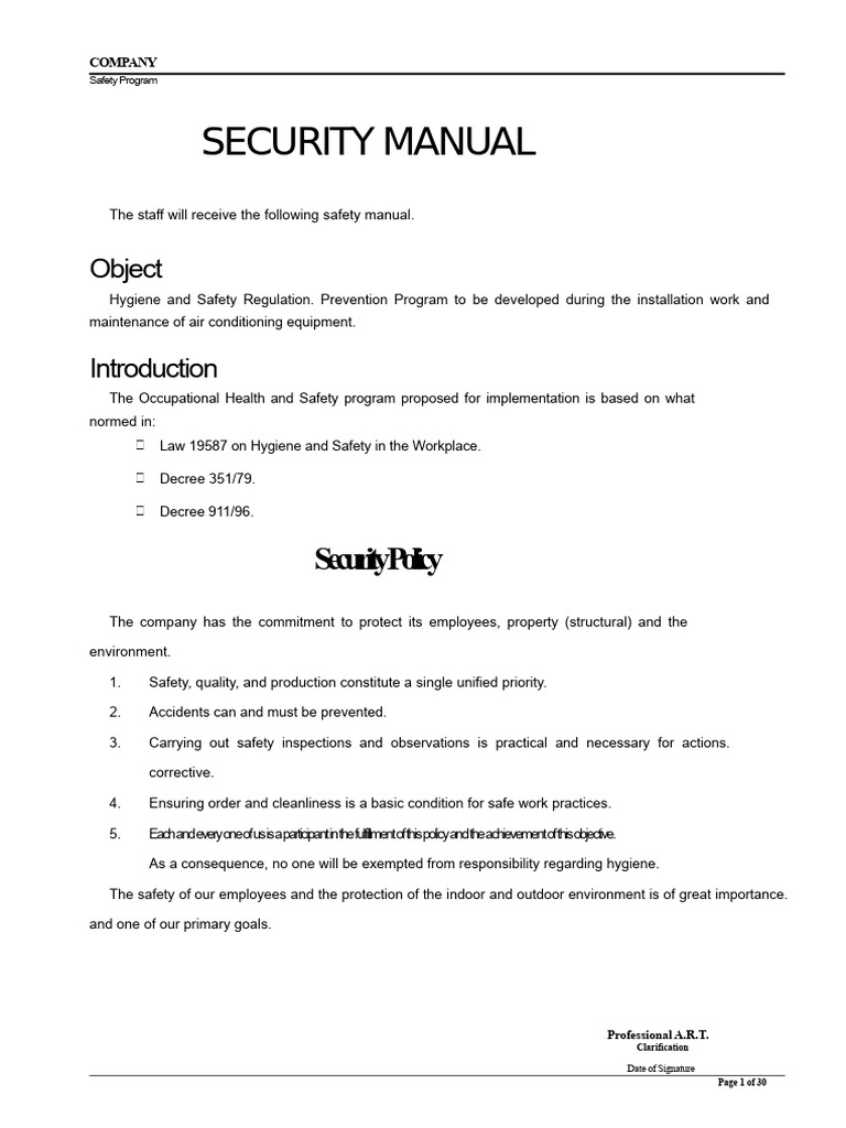 Safety Program and Security Manual | PDF | Safety | Hygiene