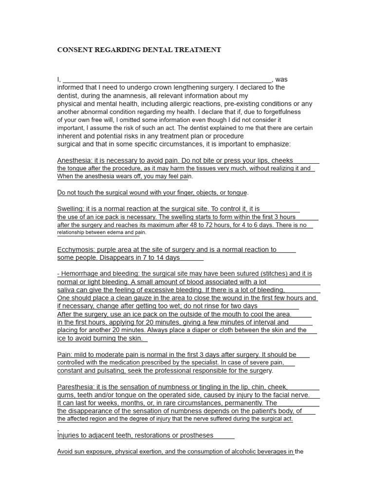 Informed Consent For Crown Lengthening Surgery | PDF | Surgery ...