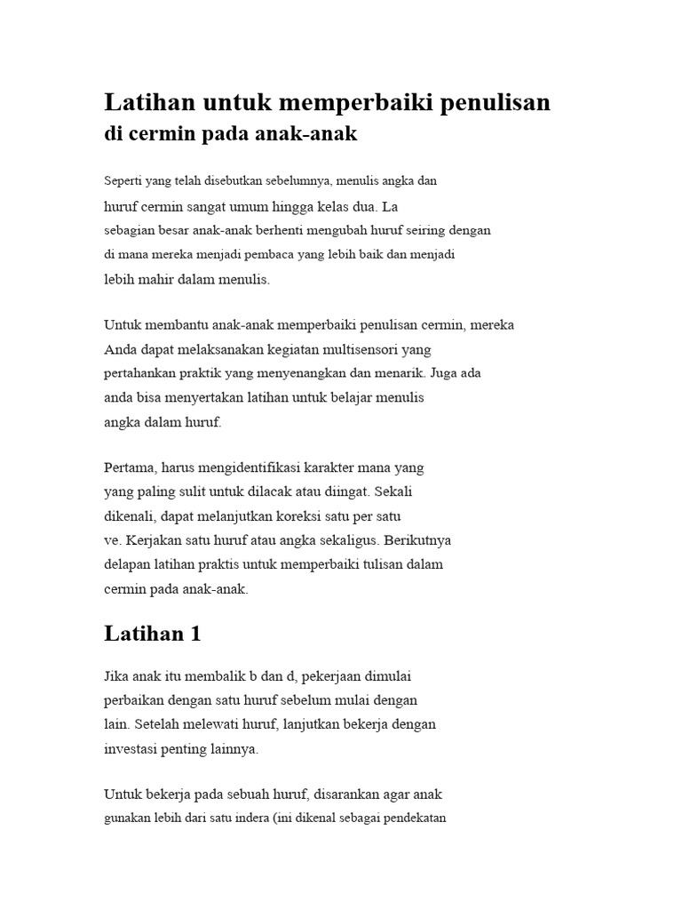 Latihan Menulis Cermin untuk Anak-anak | PDF