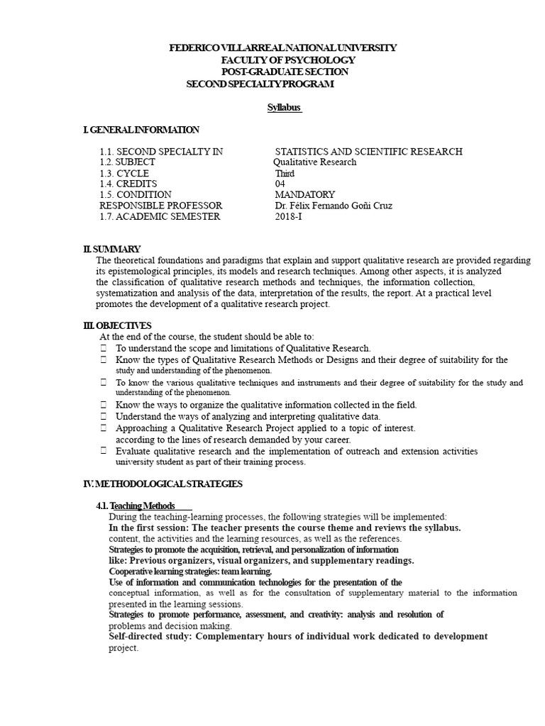 Syllabus Qualitative Research | PDF | Qualitative Research | Methodology