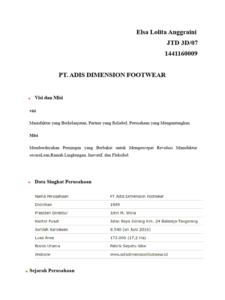 Profil Perusahaan PT Adis Dimension Footwear | PDF