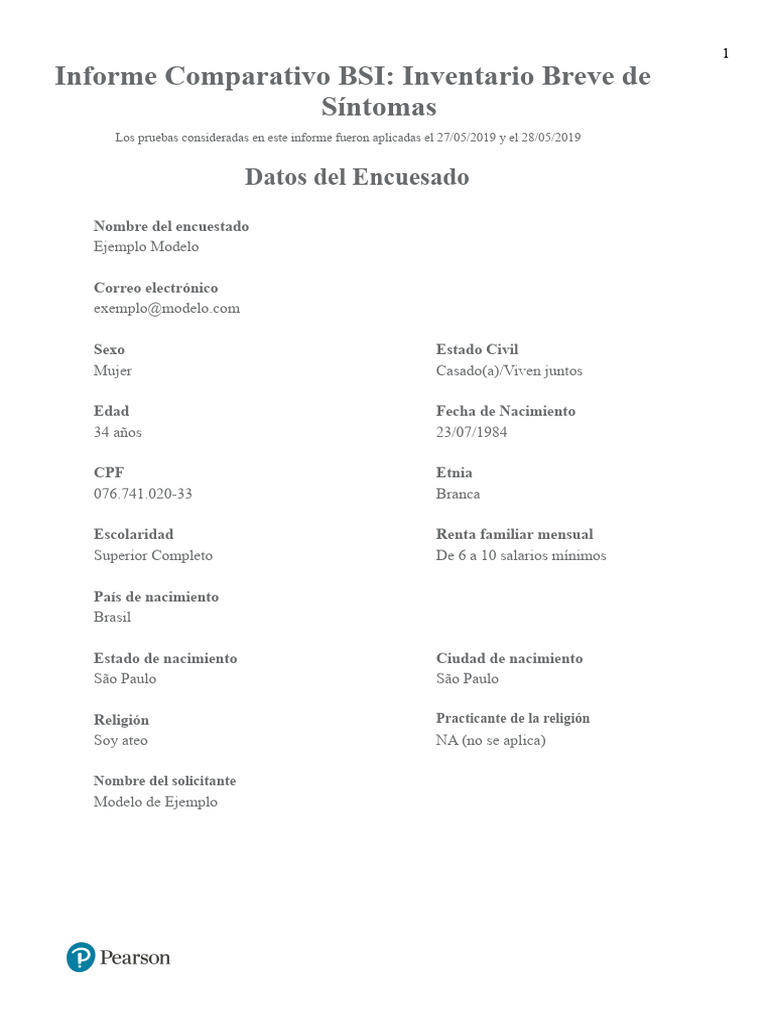 BSI_Ejemplo_Modelo_Informe_Progreso | PDF | Ansiedad | Trastorno depresivo mayor