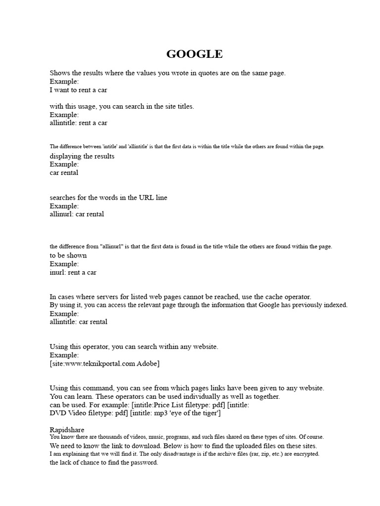 Google Search Techniques | PDF | World Wide Web | Internet & Web