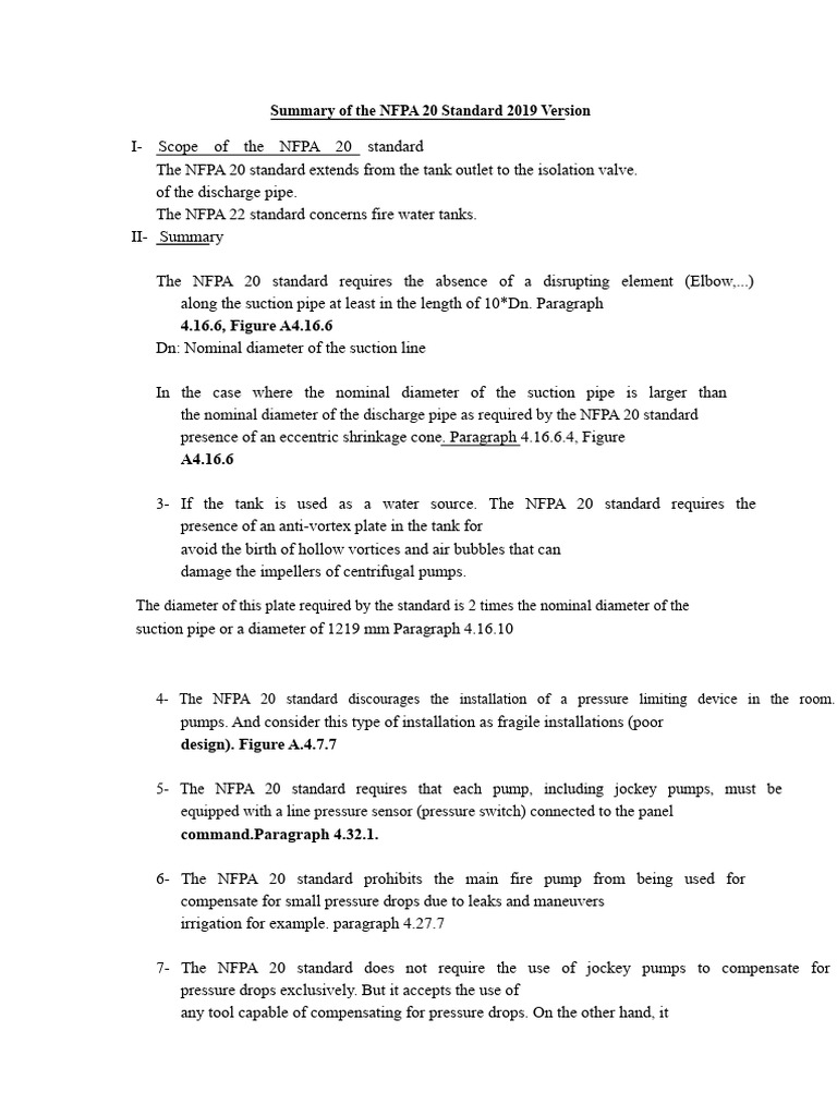 NFPA 20 Standard Summary 2019 | PDF | Pump | Valve