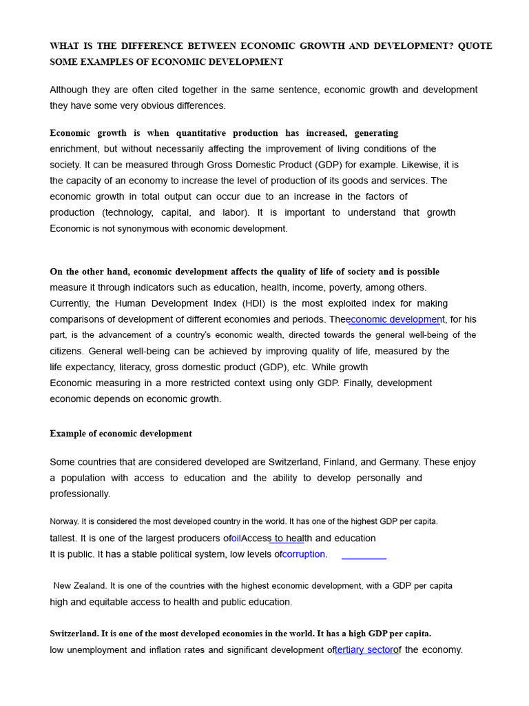 What Is The Difference Between Economic Growth and Economic Development? | PDF