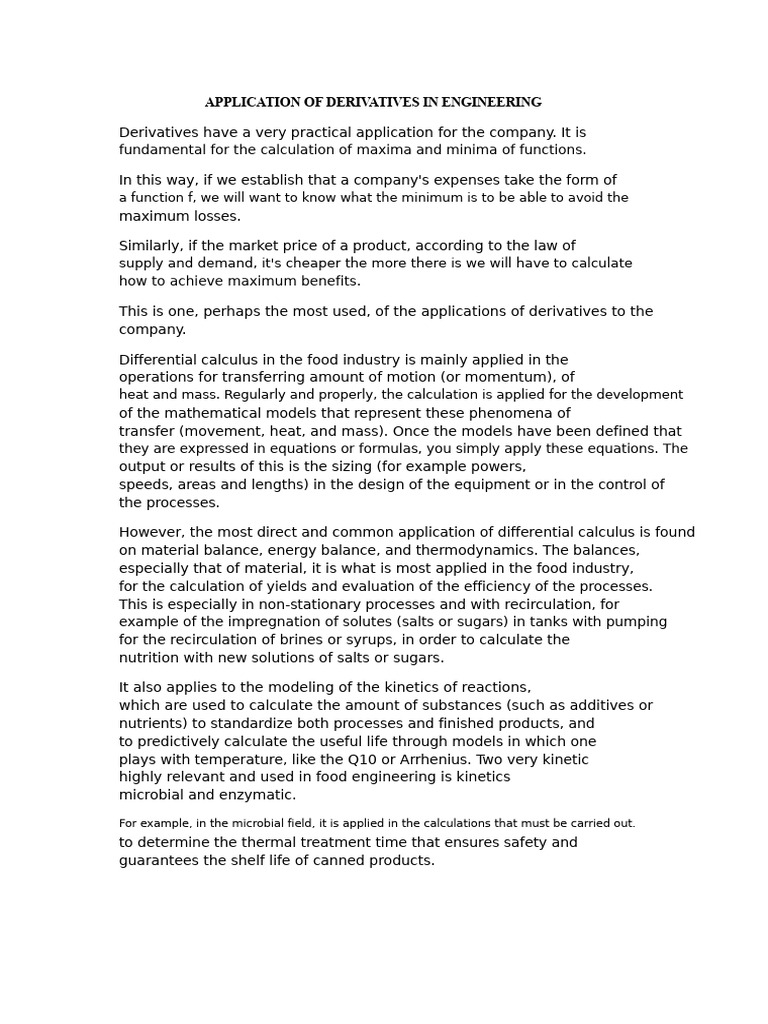 Application of The Derivative in Engineering | PDF | Differential ...