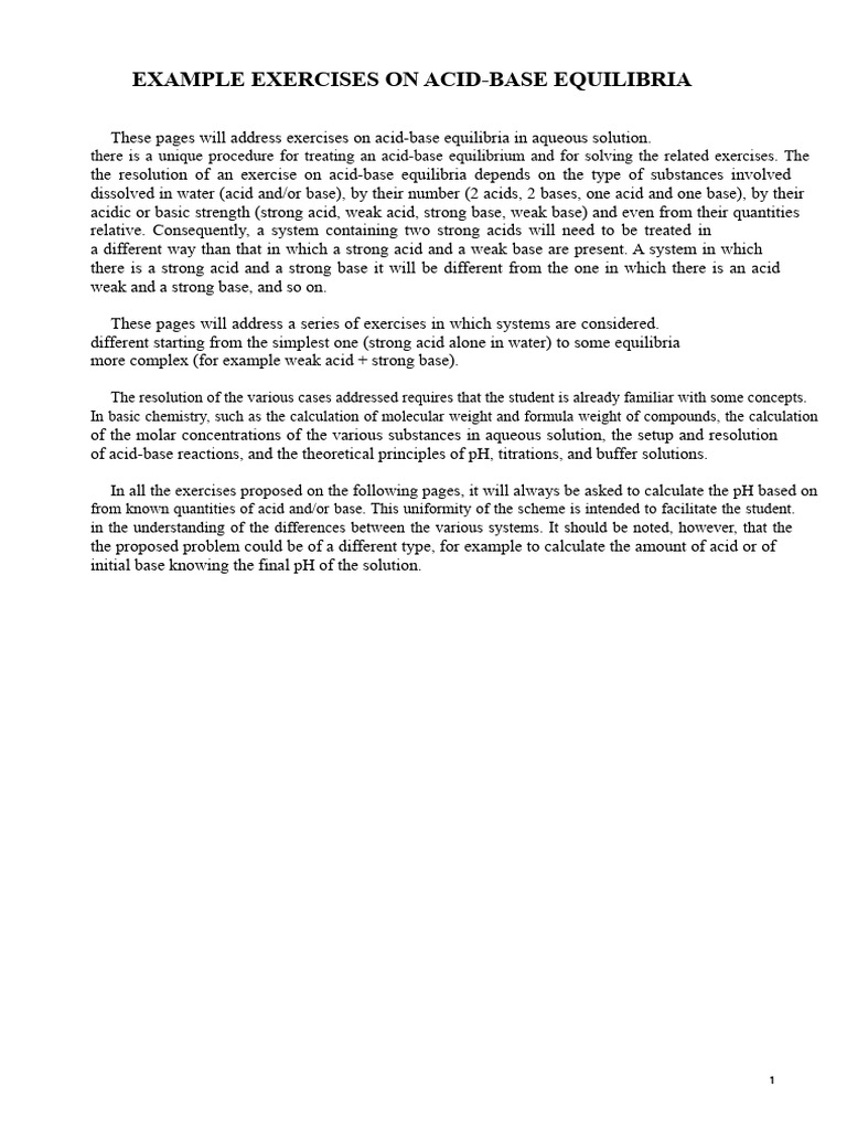 Acid-Base Equilibria Exercises Guide | PDF | Acid | Acid Dissociation ...