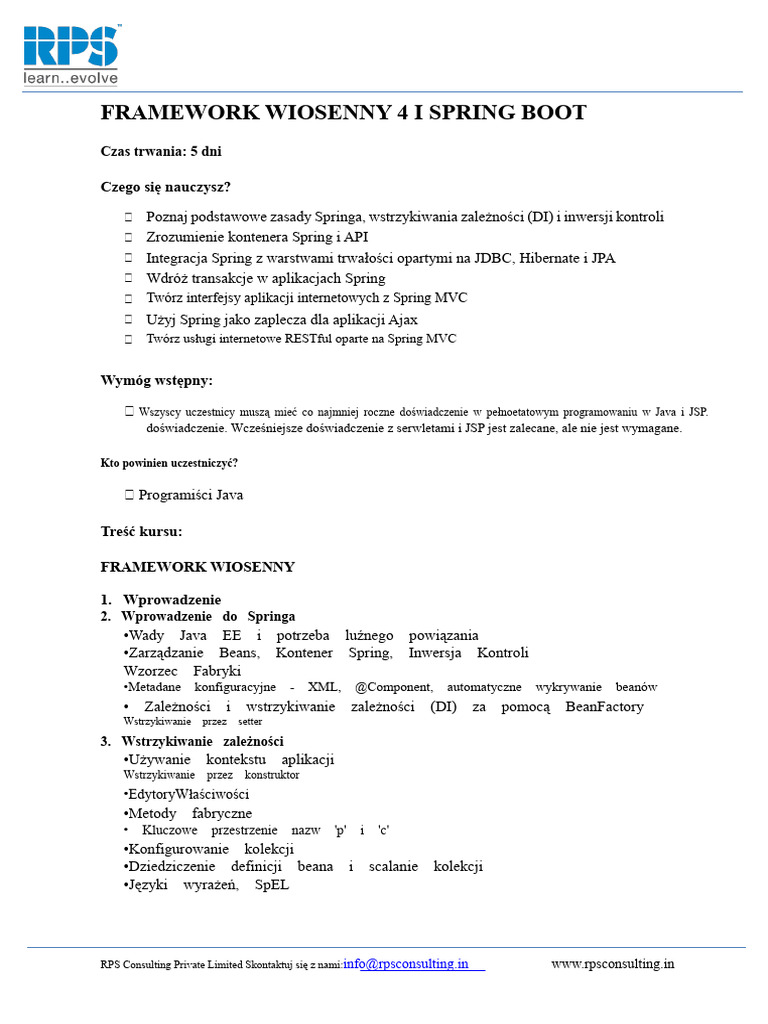 Framework Spring I Spring Boot (5 Dni) | PDF