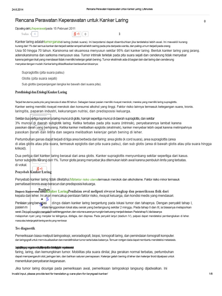 Rencana Perawatan Keperawatan Untuk Kanker Laring - Lifenurses | PDF