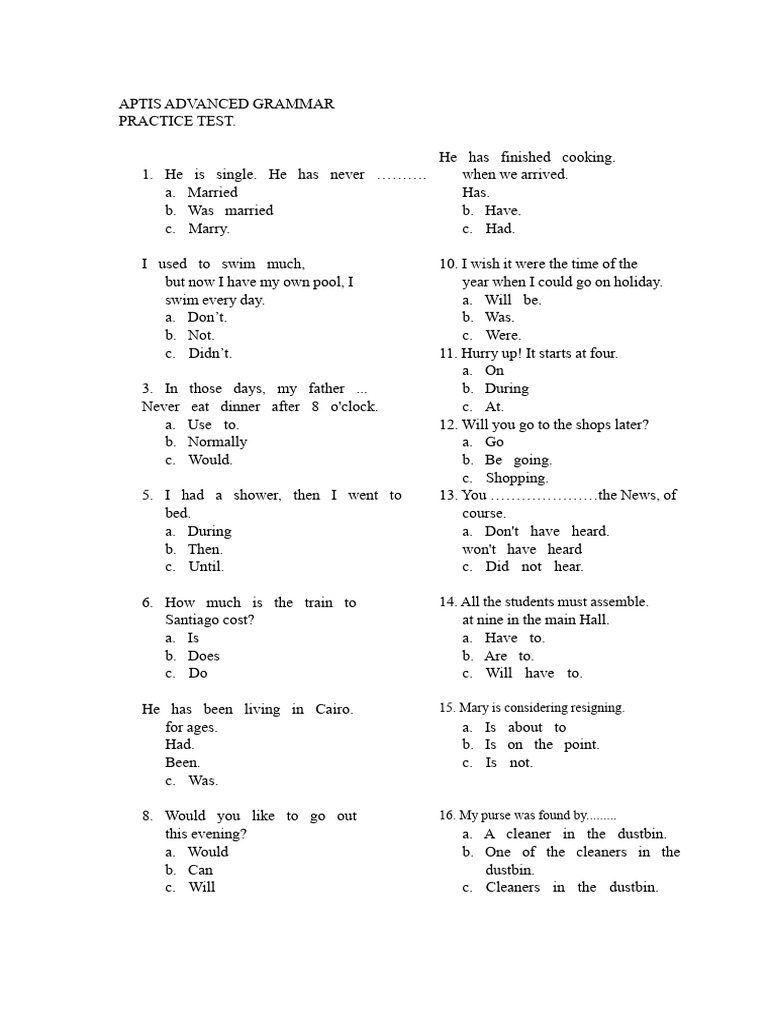 Practice Aptis Advanced Grammar | PDF