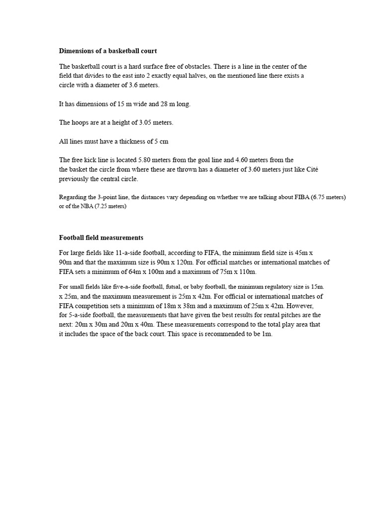 Basketball Court Dimensions Explained | PDF