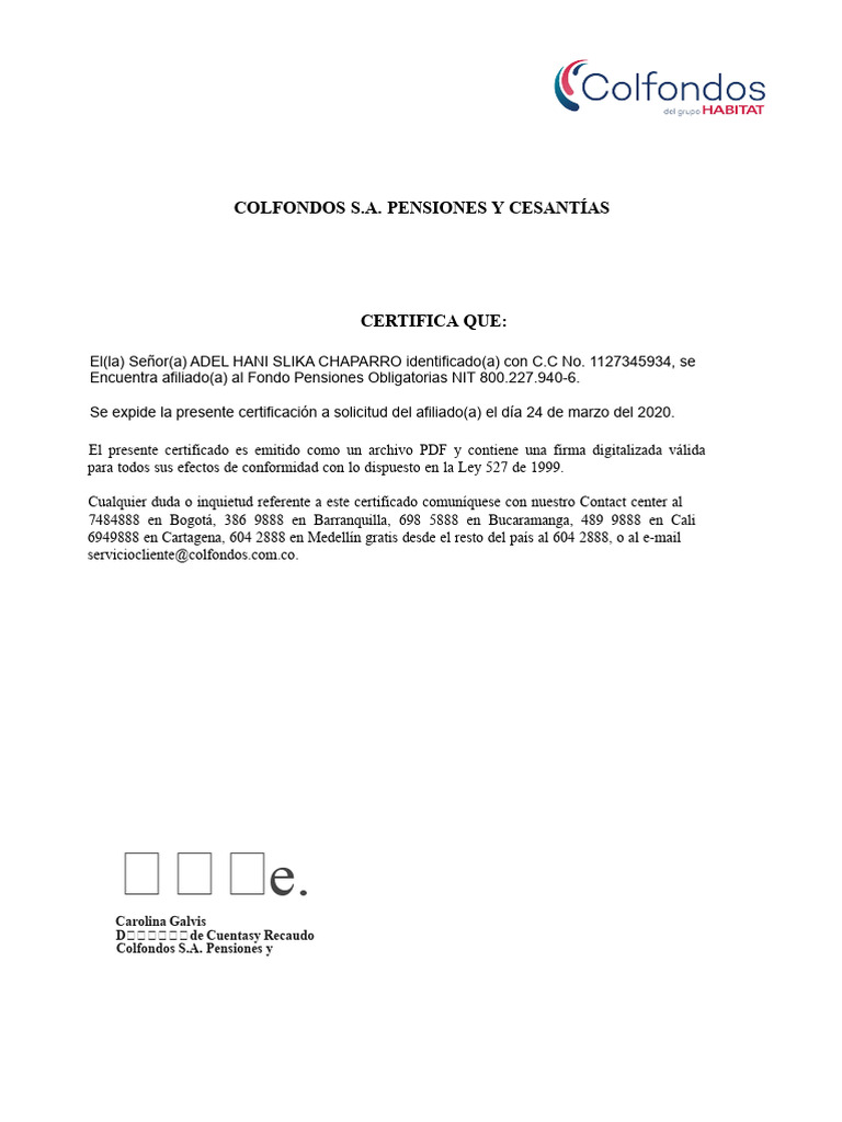 Certificación Afiliación Adel Slika PDF | PDF