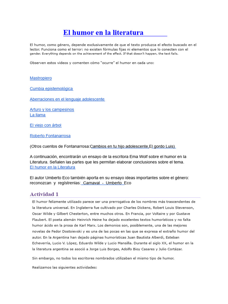 El Humor en La Literatura | PDF | Humor | Ensayos