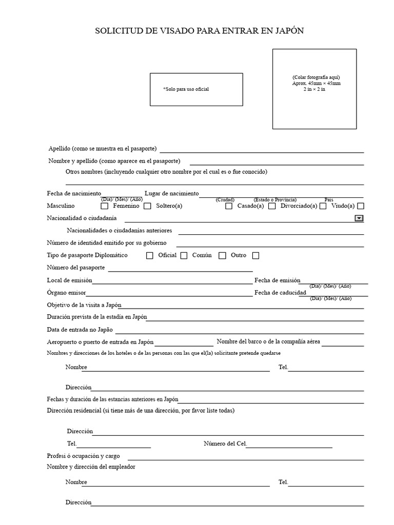 Formulario de Solicitud de Visado | PDF | Visa de viaje | Pasaporte