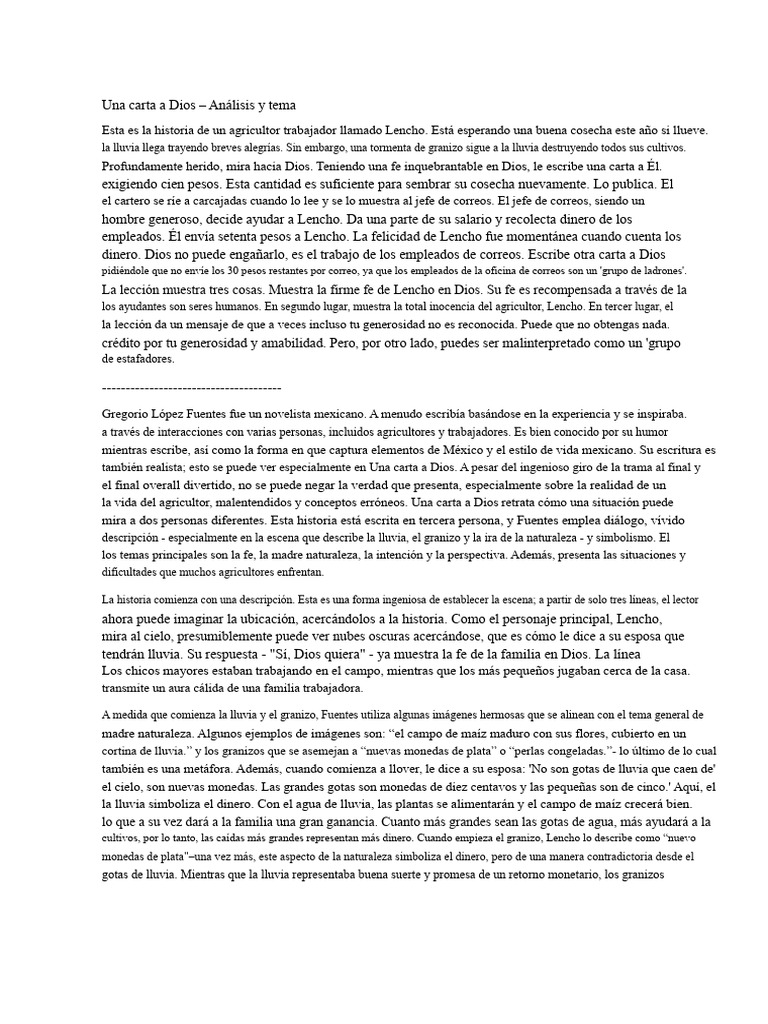 Un Análisis de Una Carta A Dios | PDF | Lluvia | Dios