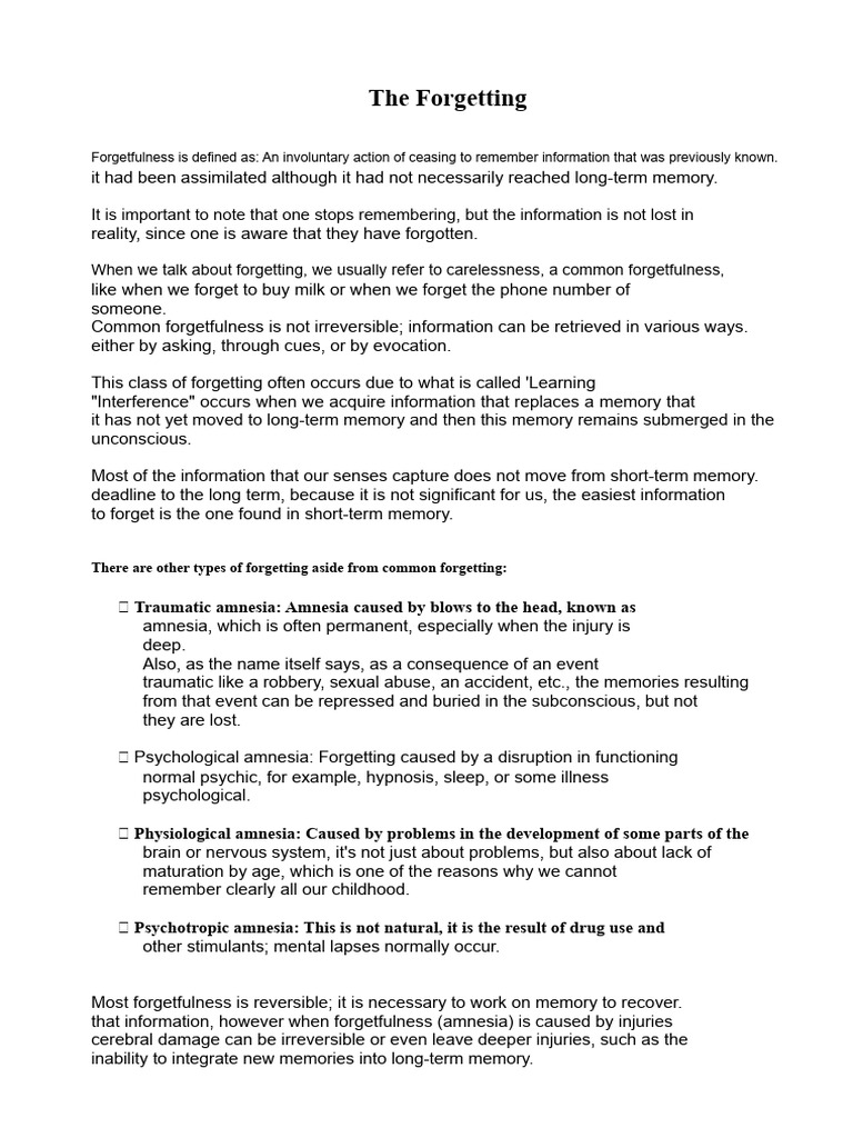 Cognitive Psychology - Forgetting | PDF | Memory | Amnesia