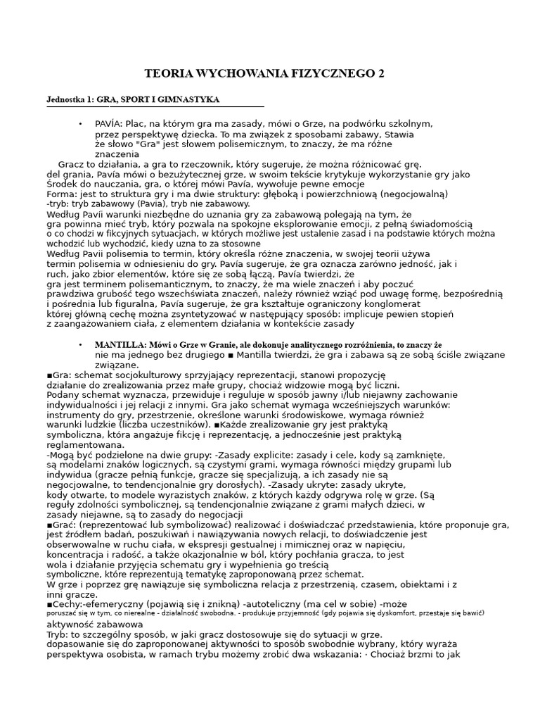 Teoria Wychowania Fizycznego 2 | PDF
