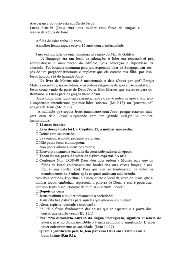 The Daughter of Jairus and The Hemorrhagic Woman | PDF | Jesus | Deus