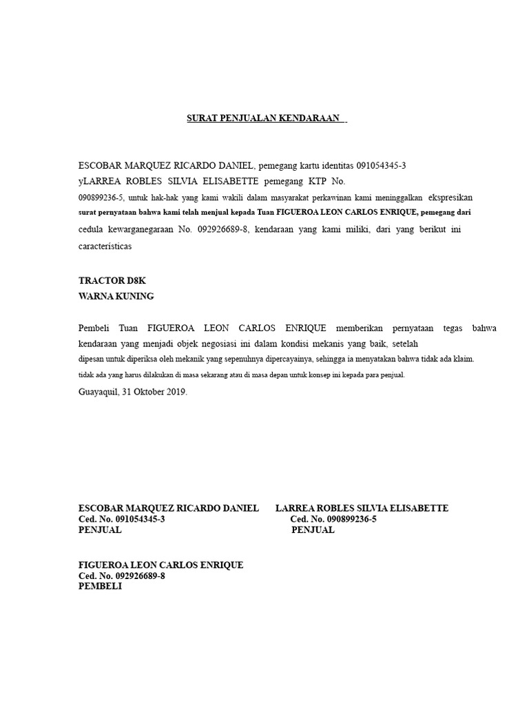 Surat Penjualan Kendaraan D8K | PDF