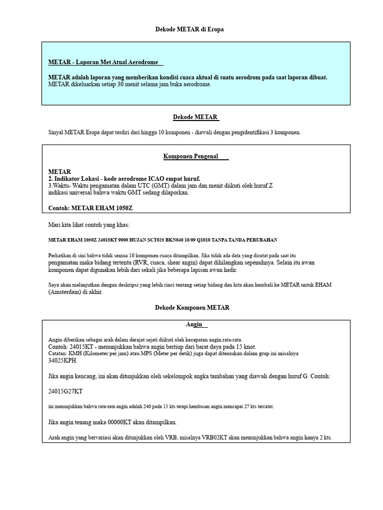 Panduan Dekode METAR Eropa | PDF